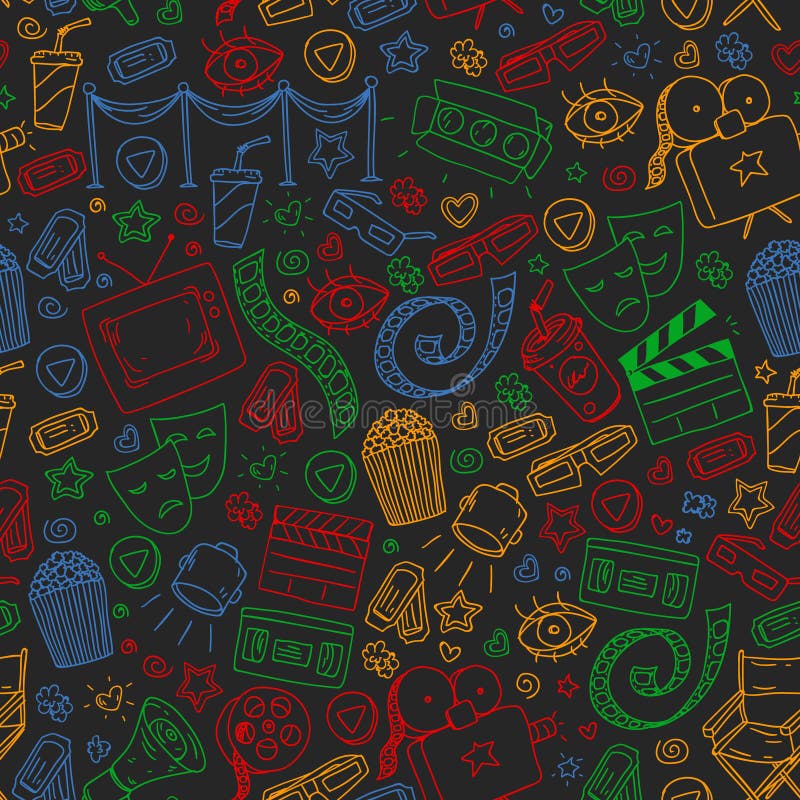Cinema Pattern with Vector Icons. Movie, Television, Theatre. Stock ...
