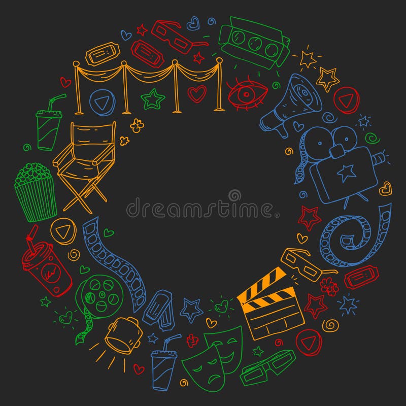 Cinema Pattern with Vector Icons. Movie, Television, Theatre. Stock ...