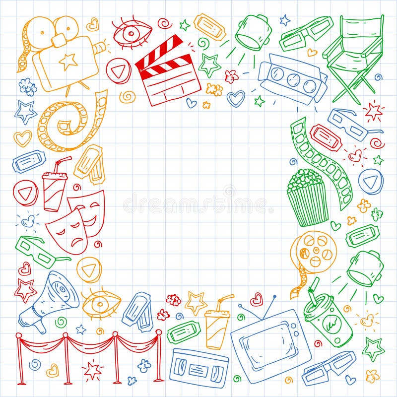 Cinema Pattern with Vector Icons. Movie, Television, Theatre. Stock ...