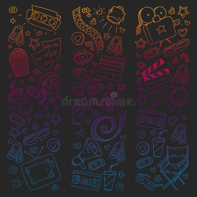 Cinema Pattern with Vector Icons. Movie, Television, Theatre. Stock ...