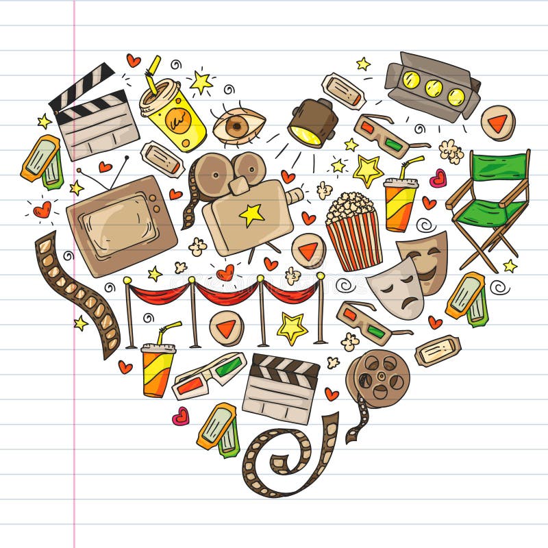 Cinema Pattern with Vector Icons. Movie, Television, Theatre. Stock ...