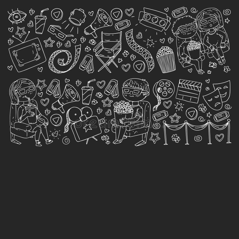 Cinema Pattern with Vector Icons. Movie, Stock Vector - Illustration of ...