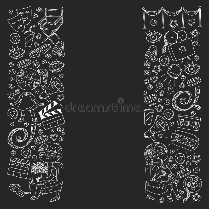 Cinema Pattern with Vector Icons. Movie, Stock Vector - Illustration of ...