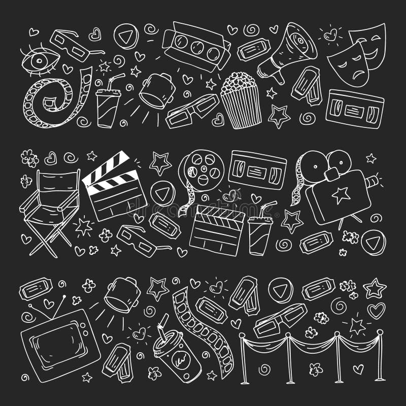 Cinema Pattern with Vector Icons. Movie, Stock Vector - Illustration of ...