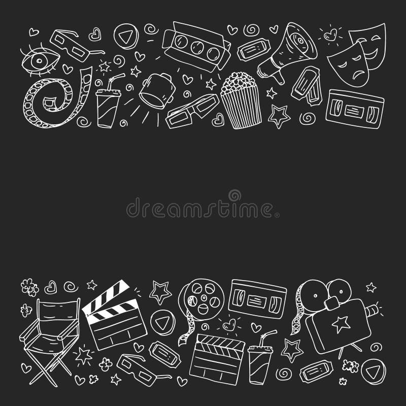 Cinema Pattern with Vector Icons. Movie, Stock Vector - Illustration of ...