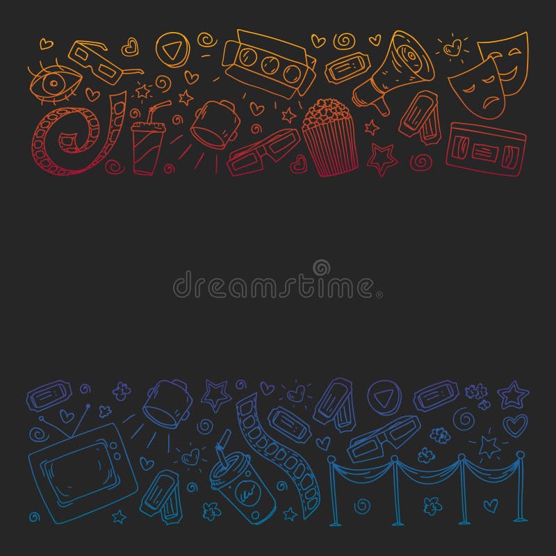Cinema Pattern with Vector Icons. Movie, Stock Vector - Illustration of ...