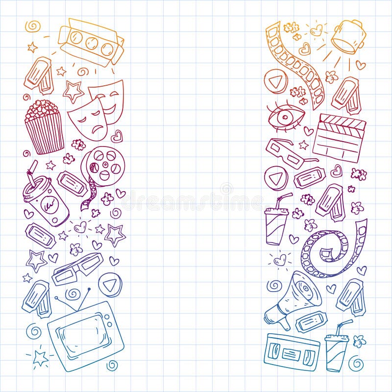Cinema Pattern with Vector Icons. Movie, Stock Vector - Illustration of ...