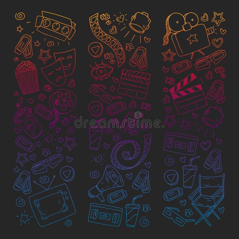 Cinema Pattern with Vector Icons. Movie, Stock Vector - Illustration of ...