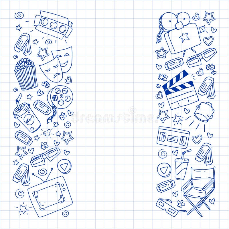 Cinema Pattern with Vector Icons. Movie, Stock Vector - Illustration of ...