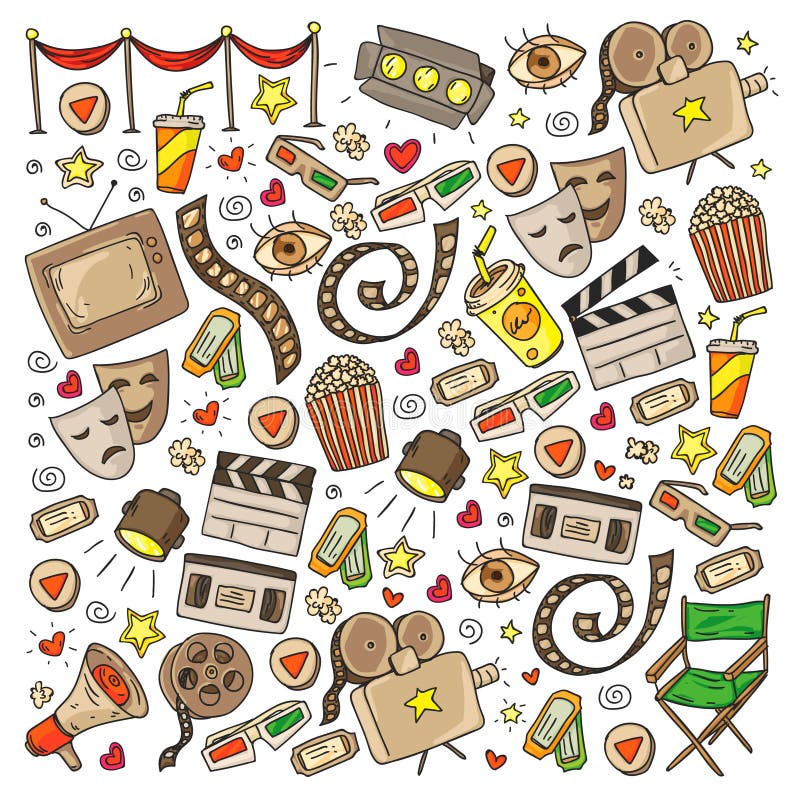 Cinema Pattern with Vector Icons. Movie, Stock Vector - Illustration of ...