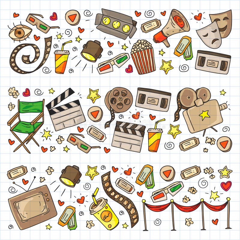 Cinema Pattern with Vector Icons. Movie Background. Stock Vector ...
