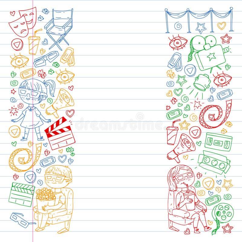 Cinema Pattern with Vector Icons for Wrapping Paper, Posters, Banners ...