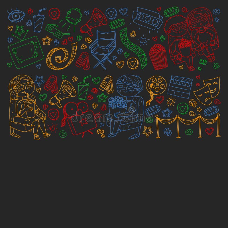 Cinema Pattern with Vector Icons. Movie, Stock Vector - Illustration of ...