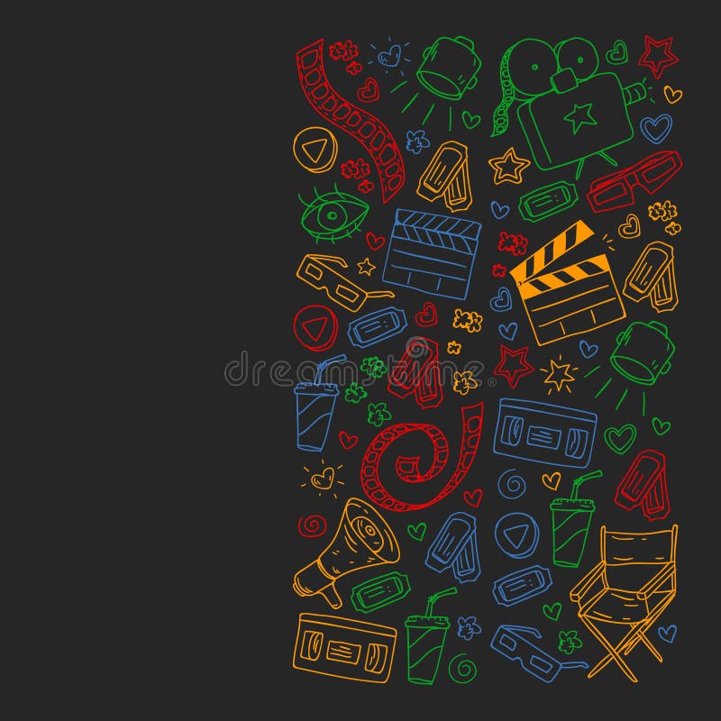 Cinema Pattern with Vector Icons. Movie, Stock Vector - Illustration of ...
