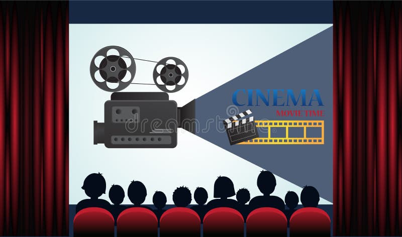 Cinema Poster with Audience, Screen and Red Curtains .Vector Stock ...