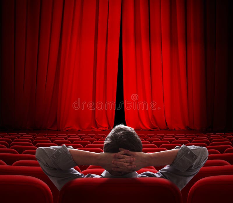 Cinema Big Screen with Red Curtain and Seats Stock Photo - Image of ...