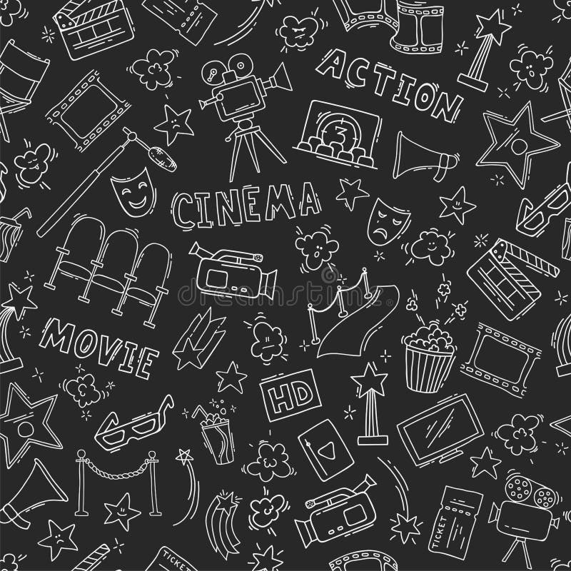 Cinema Seamless Pattern with Hand Drawn Elements Stock Vector ...