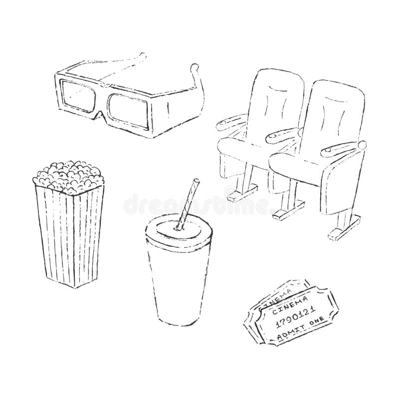 Line Drawing Movie Objects- Vector Stock Vector - Illustration of ...
