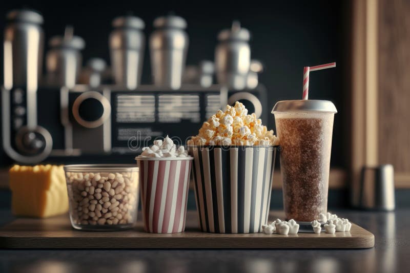 Cinema Snack Bar with Popcorn and Soft Drinks. AI Generated Stock ...