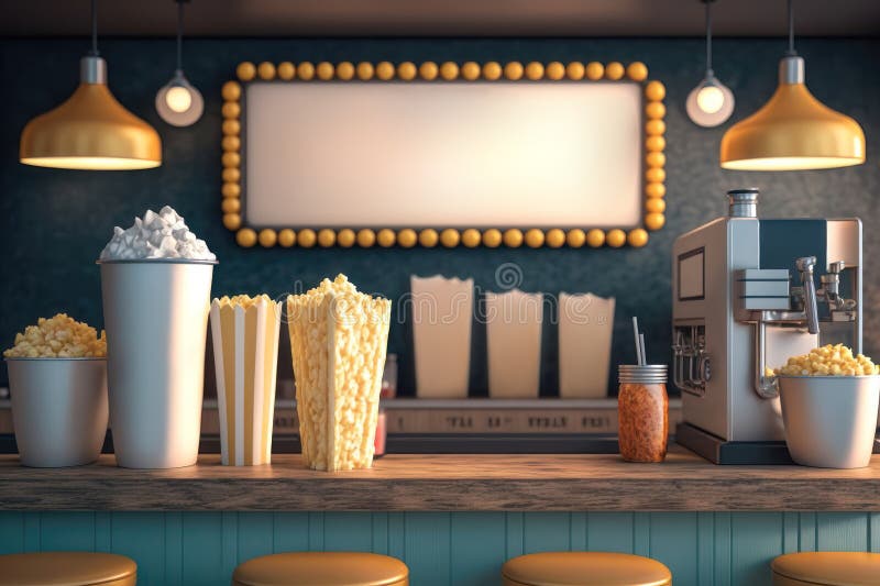 Cinema Snack Bar with Popcorn and Soft Drinks. AI Generated Stock ...