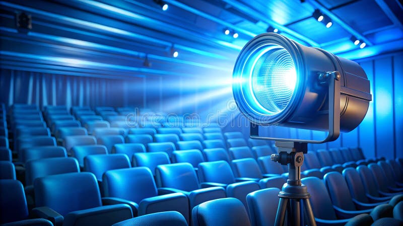 Cinema Spotlight with Smoke and Blue Neon Light Stock Photo - Image of ...
