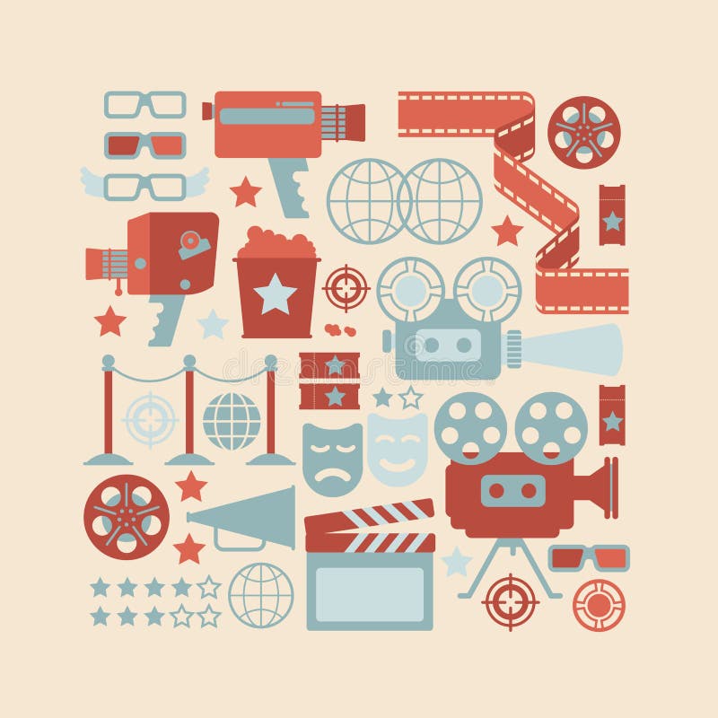 Cinema symbols. stock vector. Illustration of blue, camera - 57111613