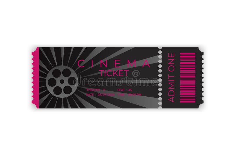 Cinema Ticket with Barcode in Realistic Style. Design with Film Reel ...