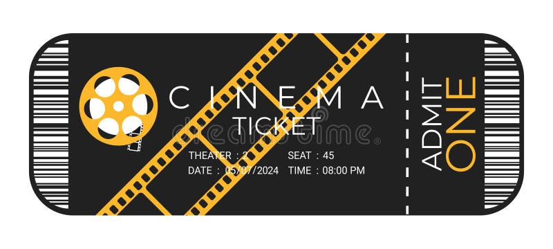 Modern Movie or Cinema Ticket Design with Clapperboard. Realistic Front ...