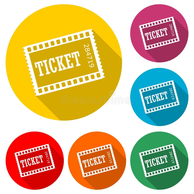 Cinema Ticket Icon or Logo, Color Set with Long Shadow Stock Vector ...