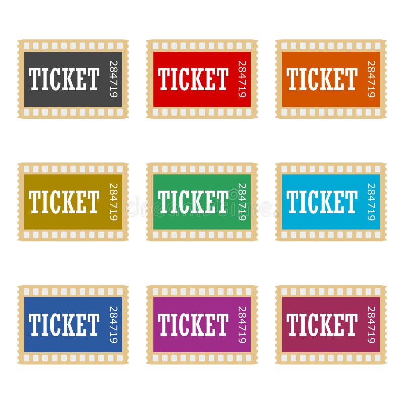 Cinema Ticket Icon or Logo, Color Set Stock Illustration - Illustration ...