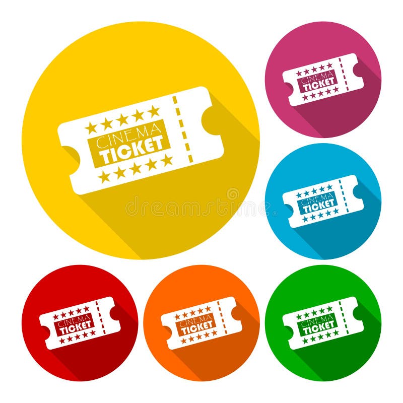 Cinema Ticket Icons Set with Long Shadow Stock Illustration ...