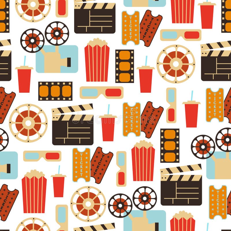 Cinema Vector Seamless Pattern Stock Vector - Illustration of movie ...