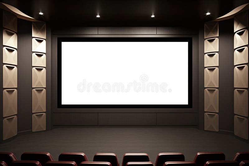 Cinema with White Blank Screen. Cinema Hall with Auditorium. Template ...