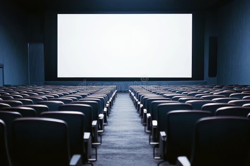 Cinema with White Mockup Screen and Seating Stock Photo - Image of ...