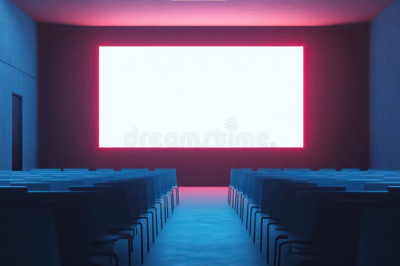 Cinema with White Mockup Screen and Seating Stock Image - Image of ...