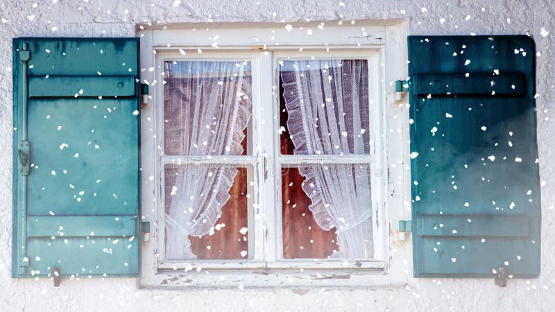 Cinemagraph of an Old Window with Shutters with Snowfall Stock Footage ...