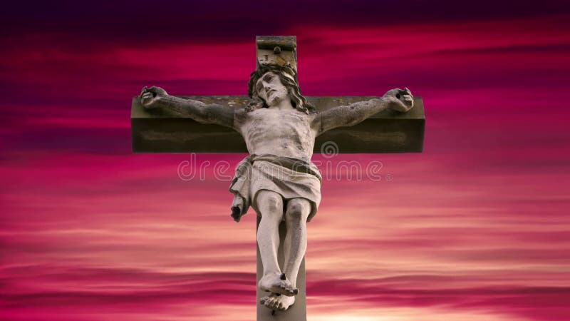 Cinemagraph of Stone Cross with Jesus and Red Sky Stock Footage - Video ...
