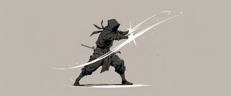 Cinematic Black Ninja Throwing Shuriken, Anime Style. Stock Photo ...