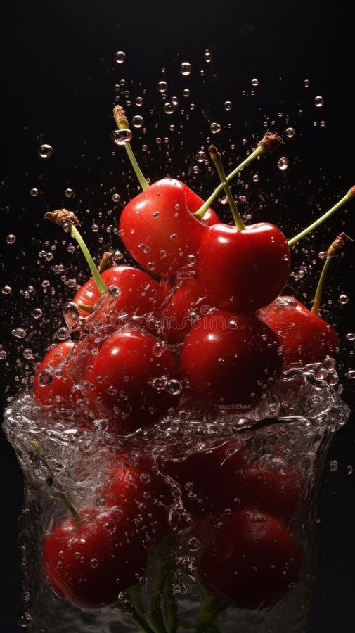 Cinematic Cherry with Water Splashes Stock Illustration - Illustration ...