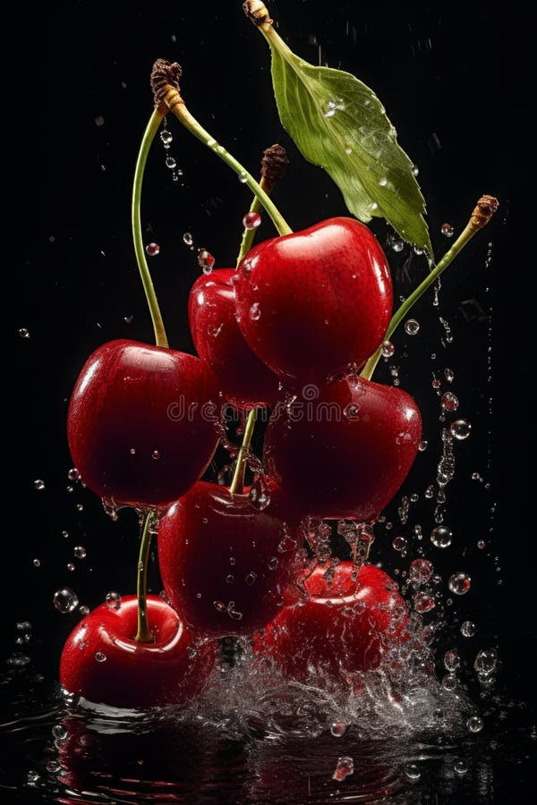 Cinematic Cherry with Water Splashes Stock Illustration - Illustration ...