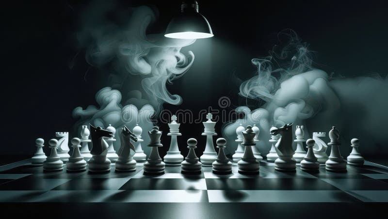 Cinematic Chessboard Scene with King and Pawns Stock Illustration ...