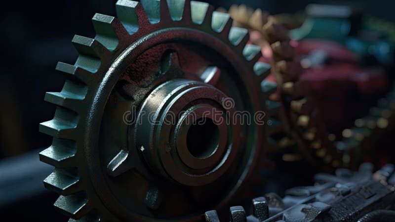 Cinematic Close-Up of Engine Gears for Industrial Designs. Stock ...