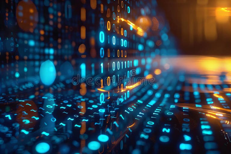 Cinematic Closeup of Binary Code Flowing on a Dark Background, with a ...