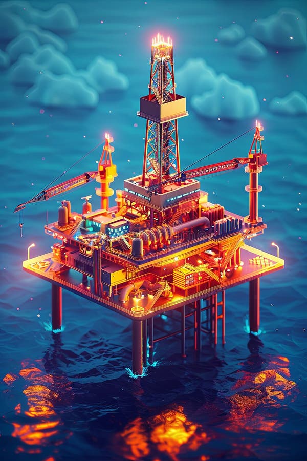Cinematic 4D Isometric Illustration of Stylized Oil Rig AI Image Stock ...