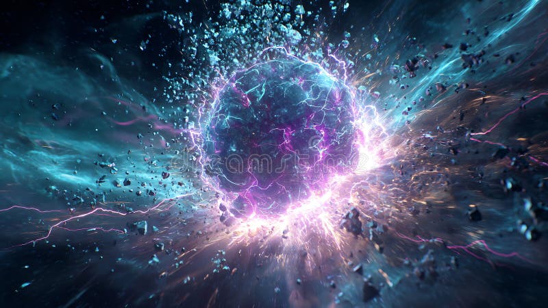 Sci-fi Atomic Core Rupture with Glowing Light and Debris Field ...