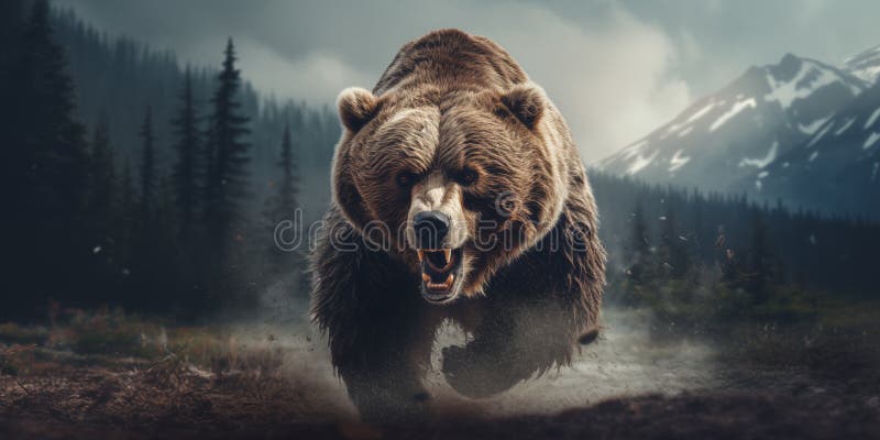 Cinematic Grizzly Bear Attack Stock Illustration - Illustration of ...