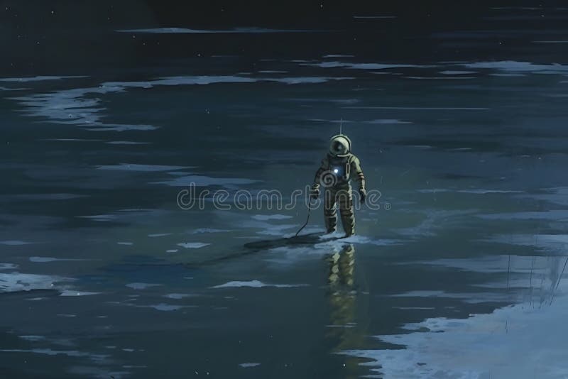 Cinematic Image of an Astronaut in the Ocean. Abstract Concept about ...