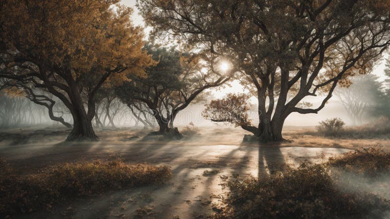 An Cinematic Movie Scene Includes Several Trees in a Land Stock ...