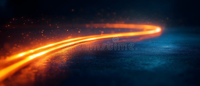Cinematic Orange Light Line on Dark Blue Background Stock Illustration ...