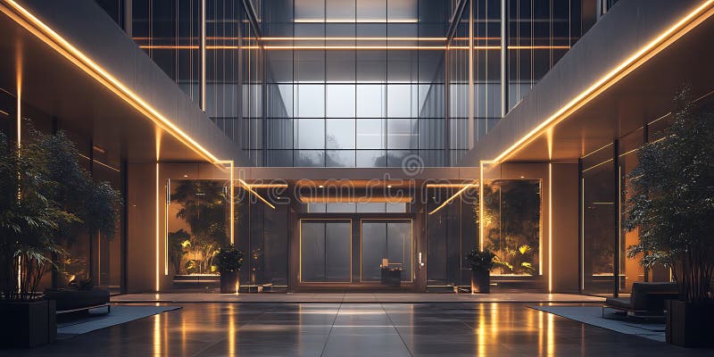 Cinematic Perspective of a Towering Office Building with Dramatic ...